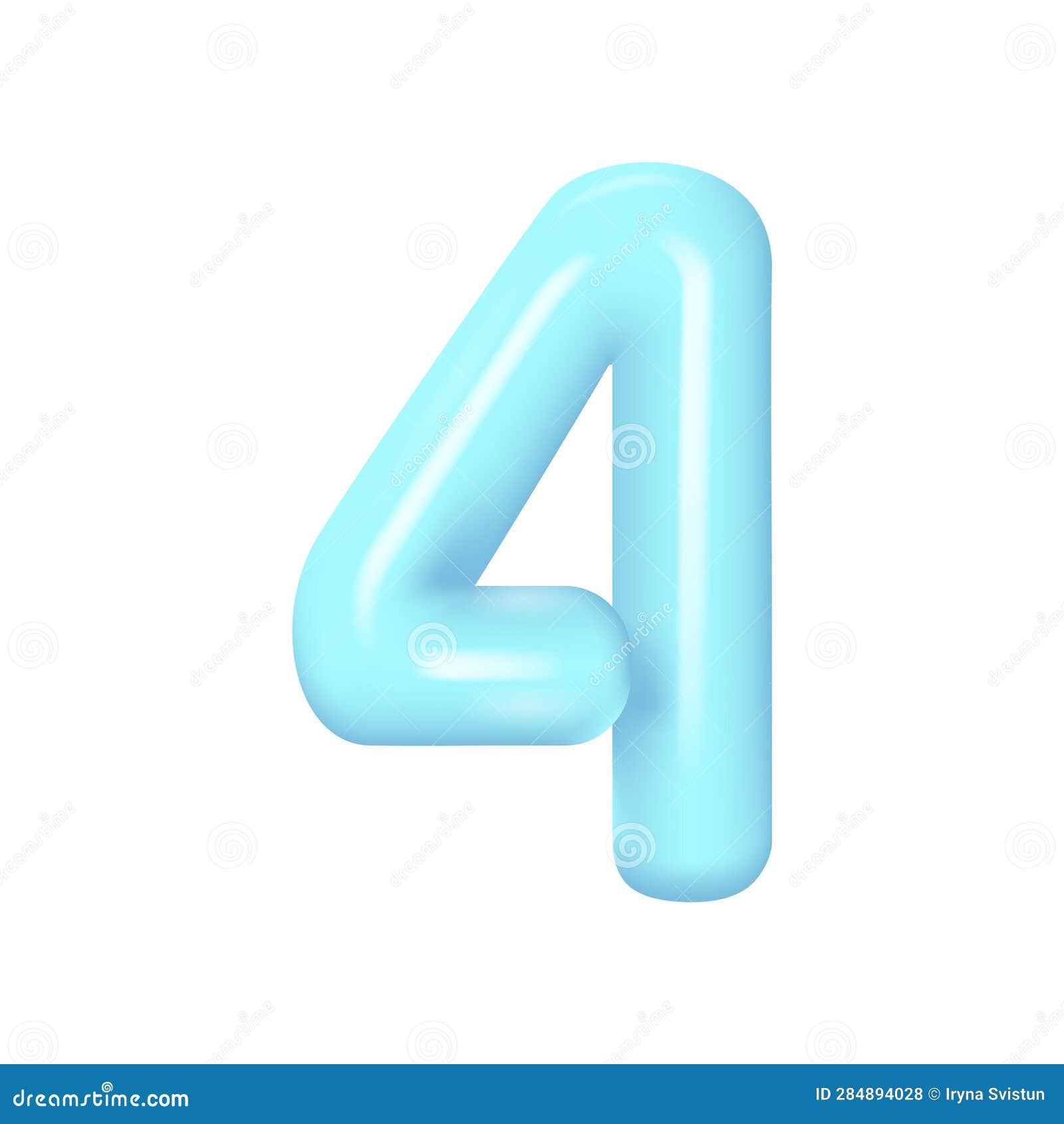 Plastic Blue Number 4. 3d Realistic Volumetric Number 0 with Highlights ...