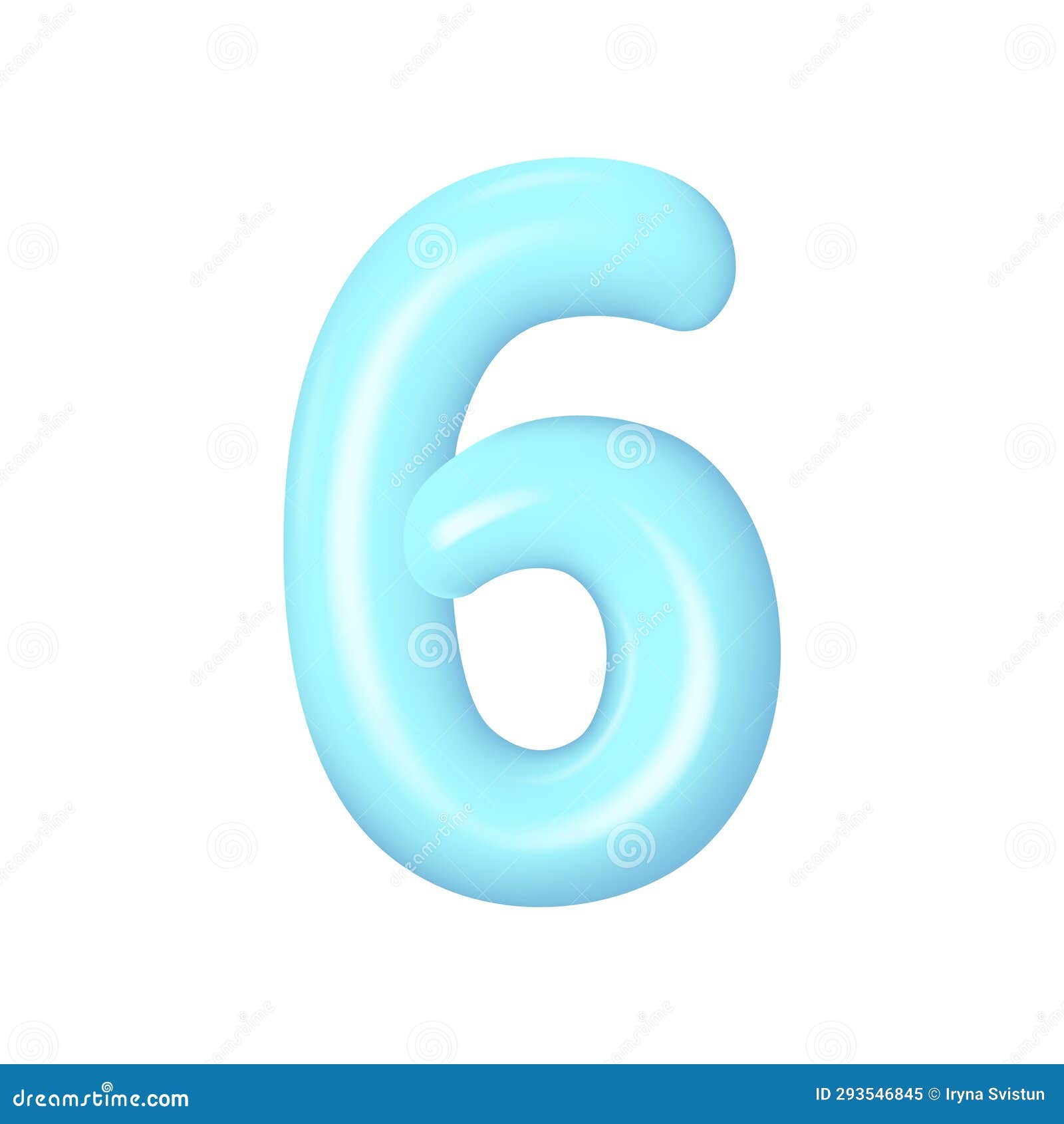 Plastic Blue Number 6. 3d Realistic Volumetric Number 0 with Highlights ...