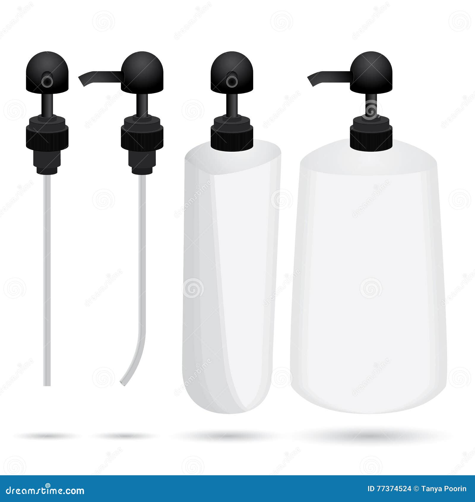 Plastic Bottle and Black Dispenser Design Set of Top View, Side View ...