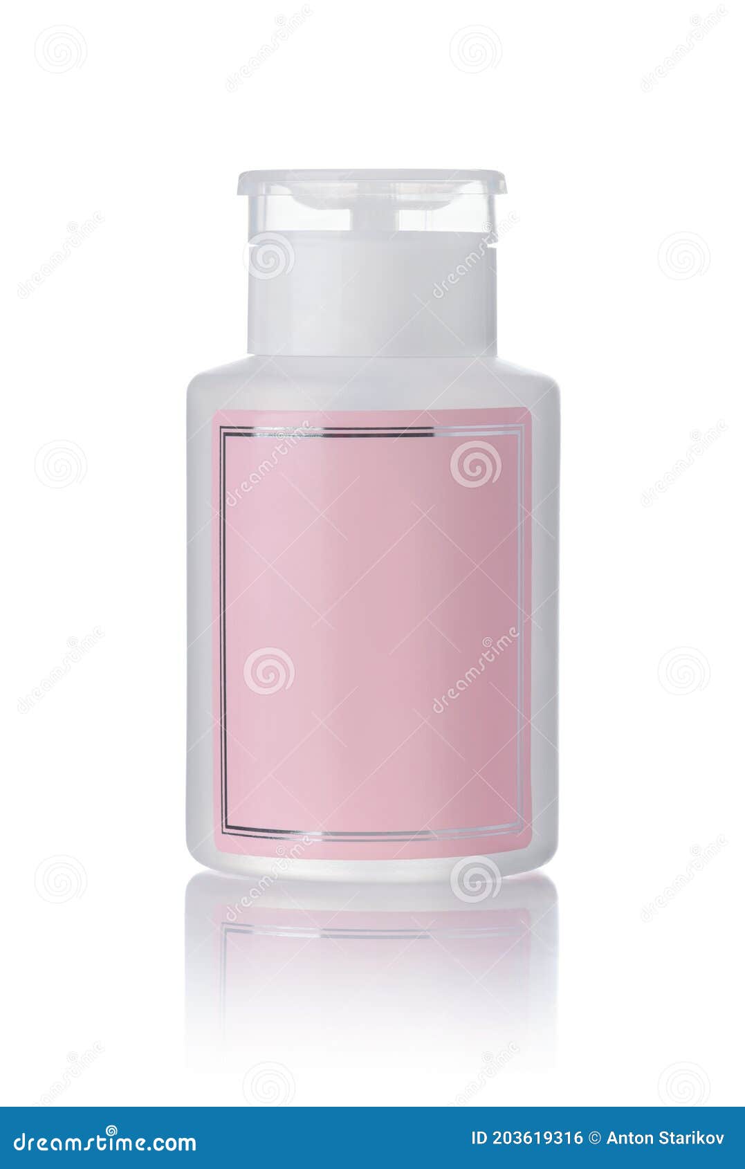 Plastic Bottle with Blank Pink Label Stock Photo - Image of cream ...