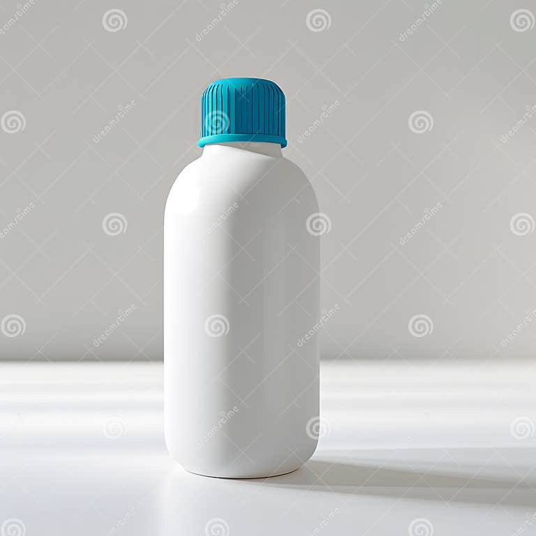 A Plastic Bottle with a Blue Cap Containing Liquid Rests on a Table ...
