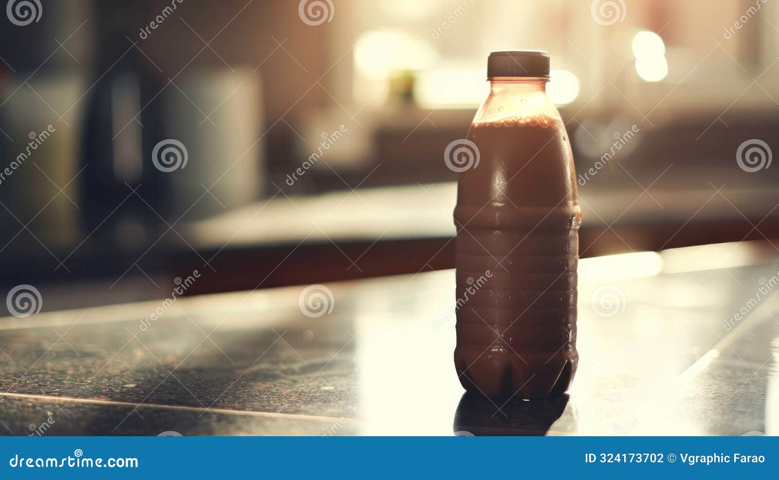 Plastic Bottle of Chocolate Milk on Kitchen Counter, Illuminated by ...