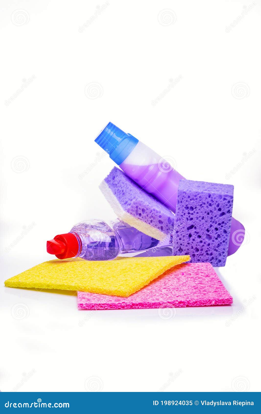 Plastic Bottle, Cleaning Sponge on White Background Stock Image - Image ...