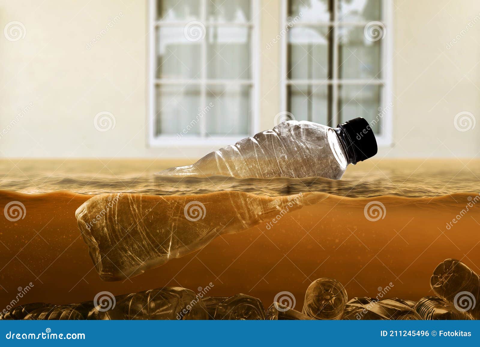 Plastic Bottles in Flood Water Stock Photo - Image of pollution ...