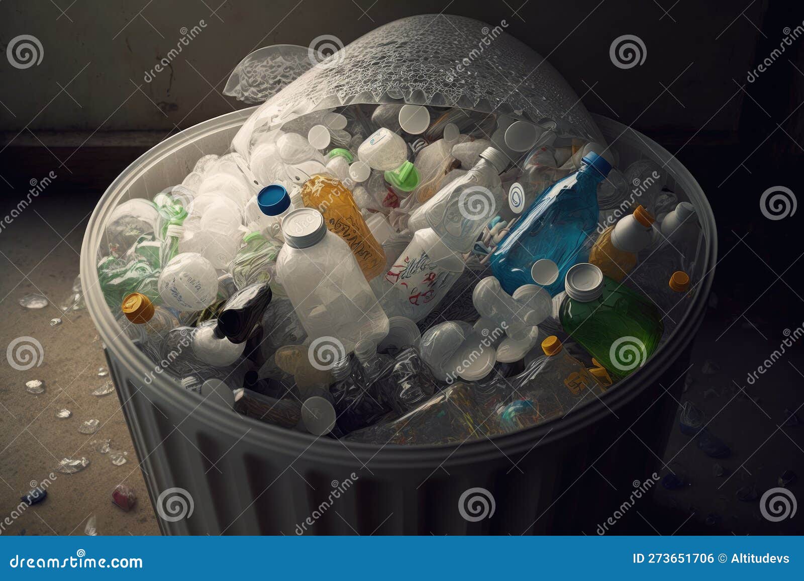 Plastic Bottle Garbage Bin Overflowing with Plastic Bottles, Signifying ...