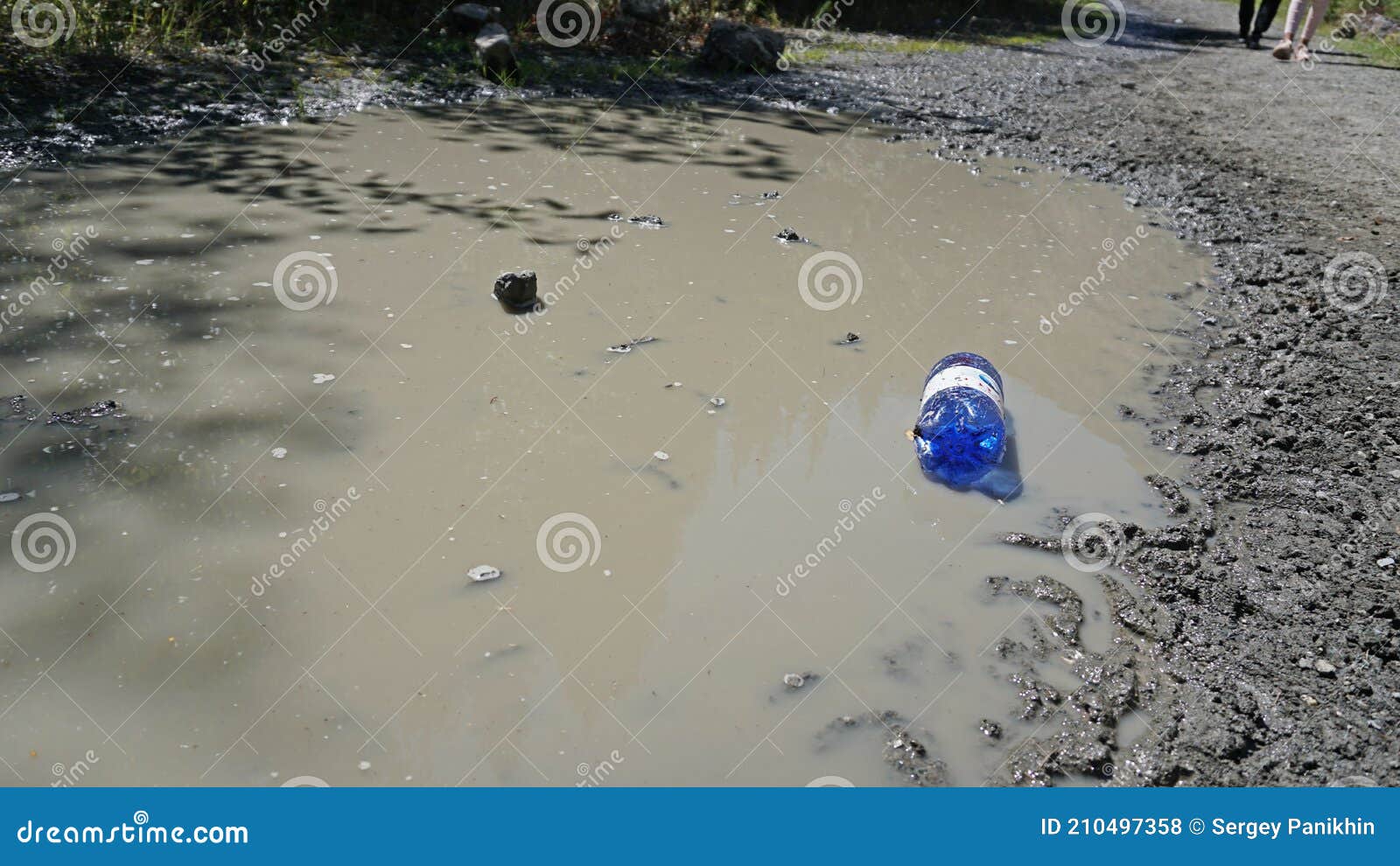 A Plastic Bottle is Lying in a Muddy Puddle. Stock Photo - Image of ...