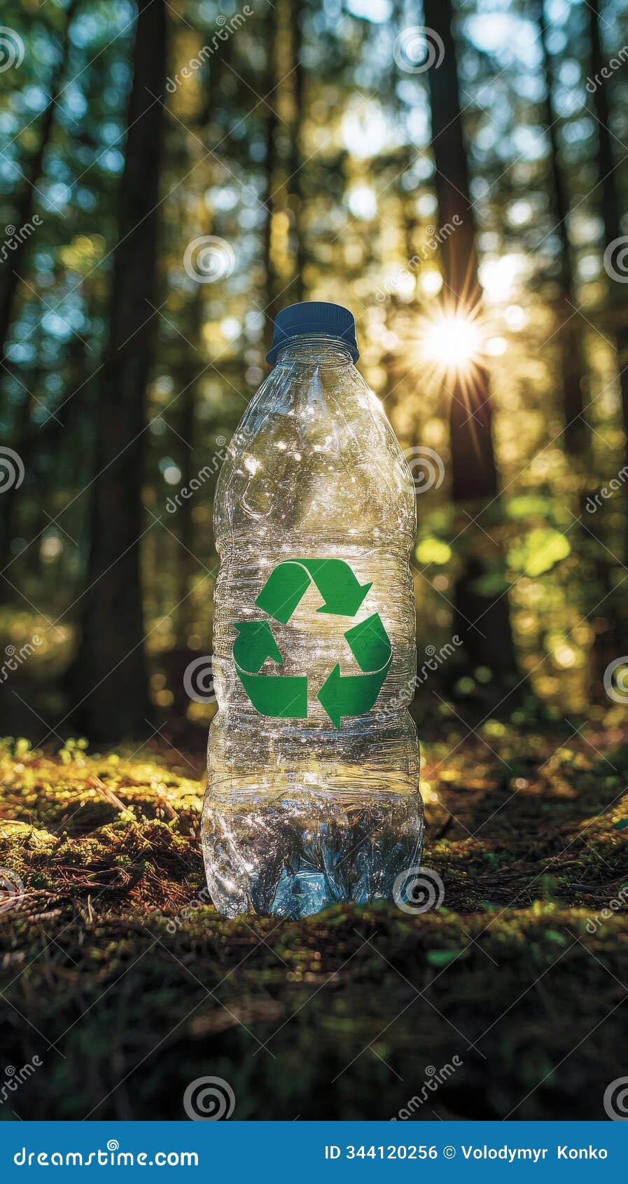 Plastic Bottle with Recycling Symbol in Forest, Environmental Awareness ...