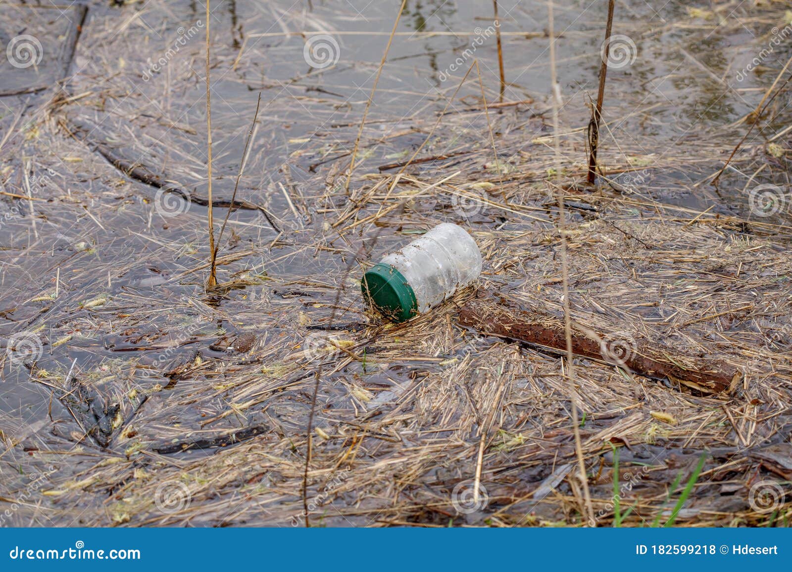 Plastic and Bottle in River, Garbage Pollution Stock Photo - Image of ...