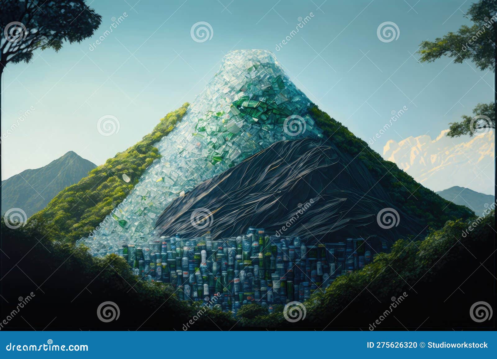 Plastic Bottle Trash Mountain, with Clear View of the Surrounding Area ...