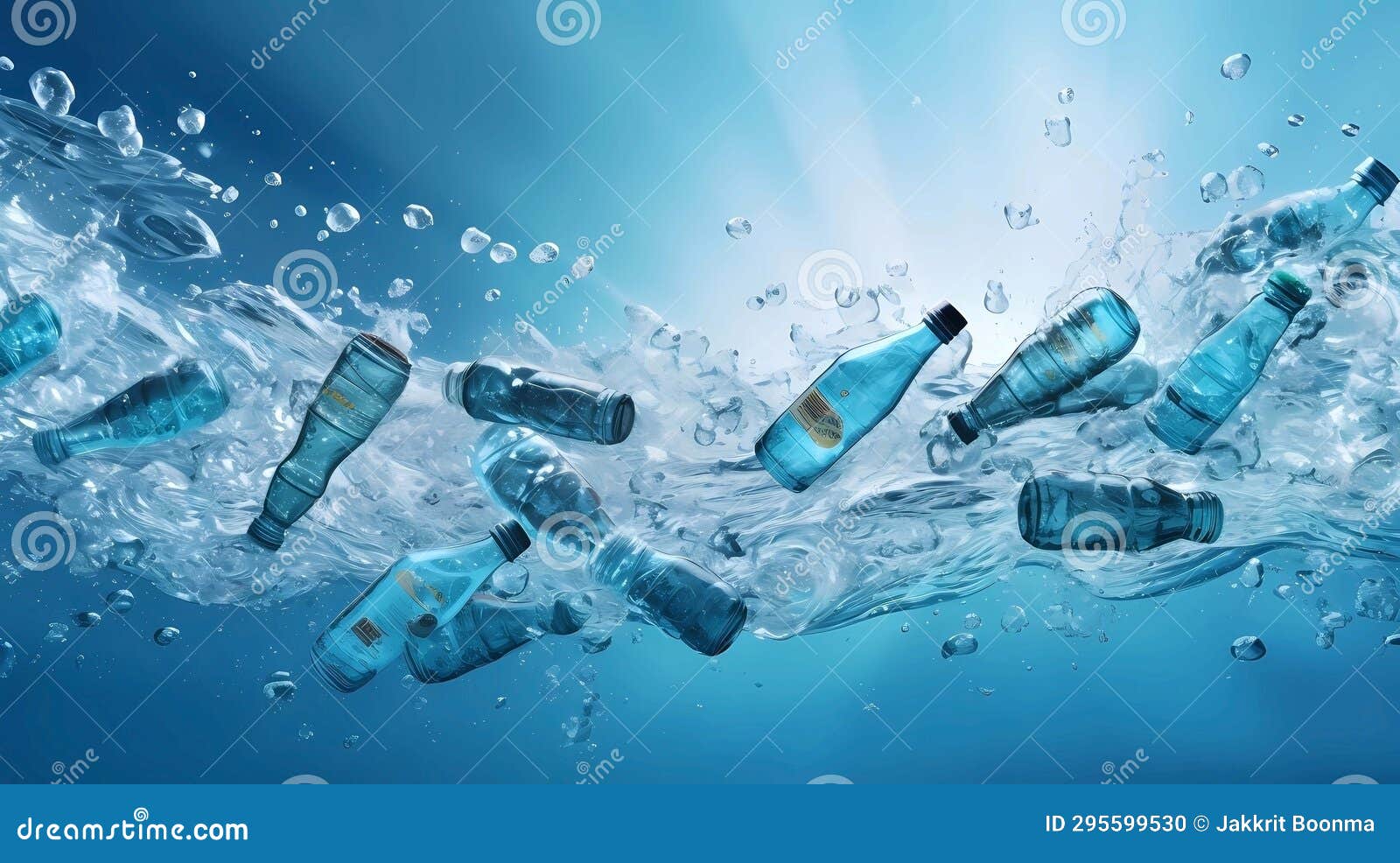 Plastic Bottles Floating in Water on Blue Background, 3d Rendering ...