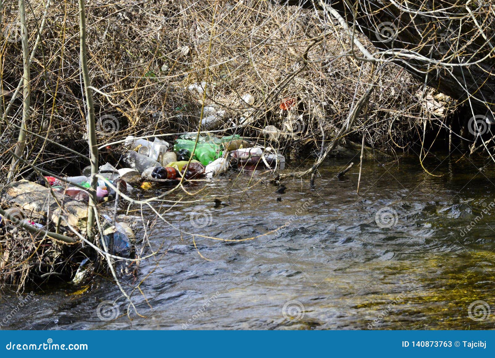 Plastic Bottles and Garbage in the Creek Water Stock Image - Image of ...