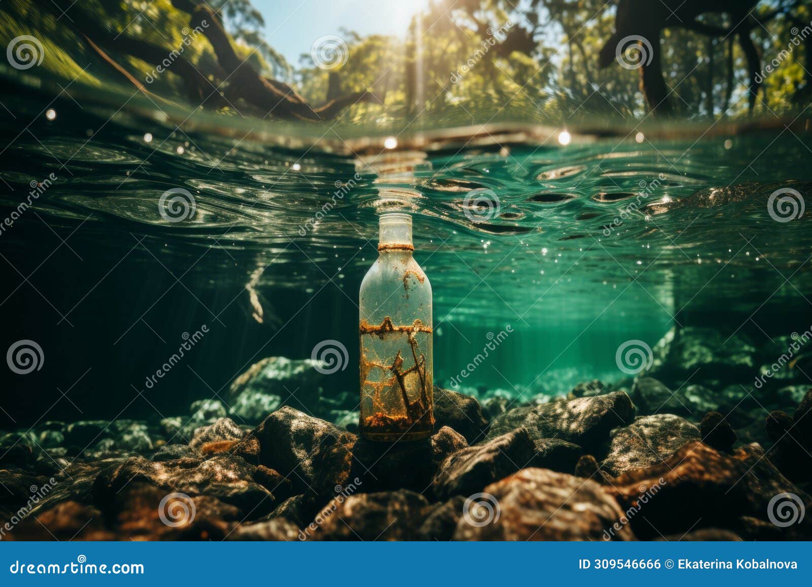 Plastic Bottles and Garbage Floating in the River, Bottom View Stock Illustration - Illustration ...