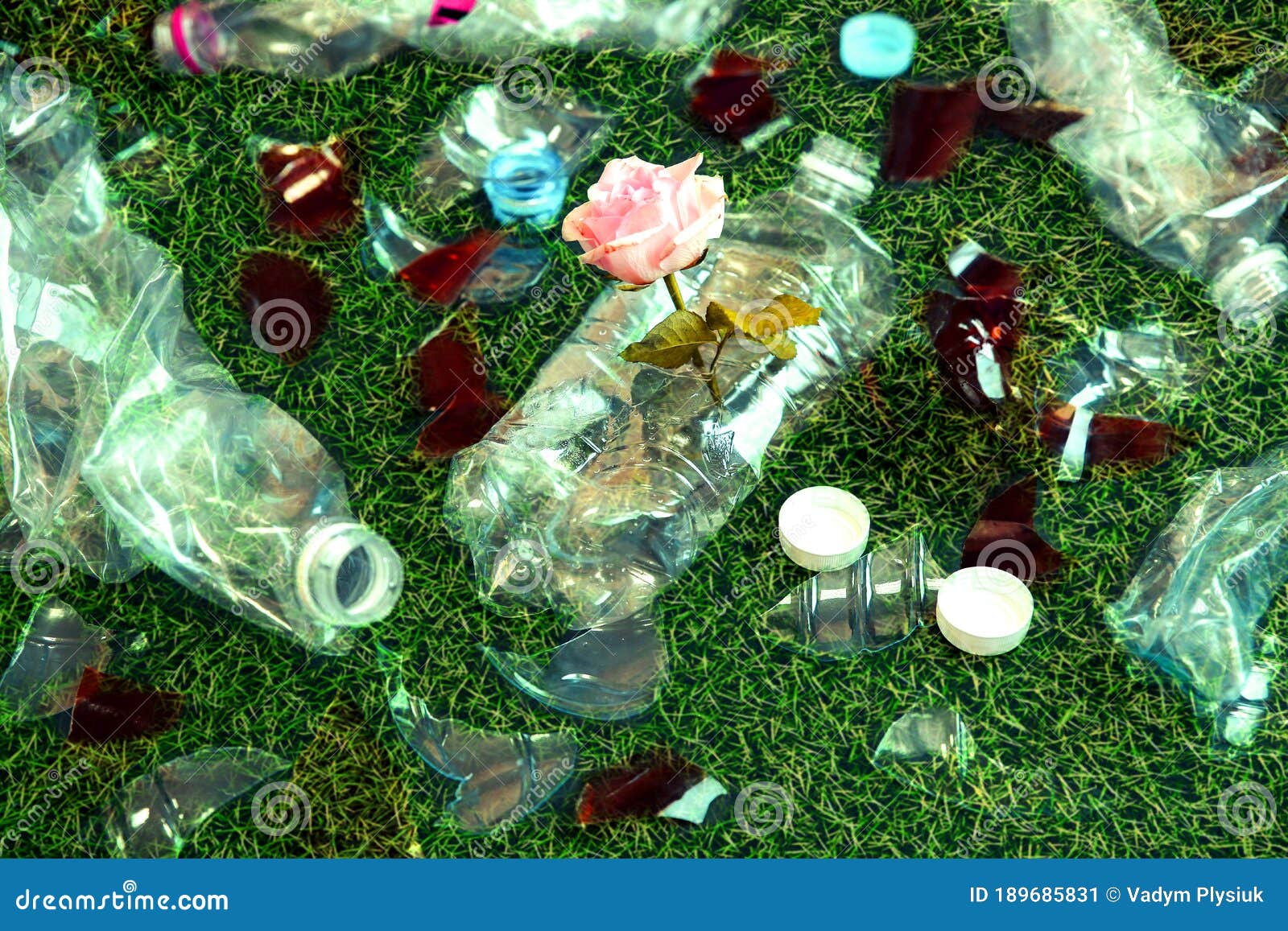 Plastic Bottles Lying in the Pile with a Flower. Environmental ...