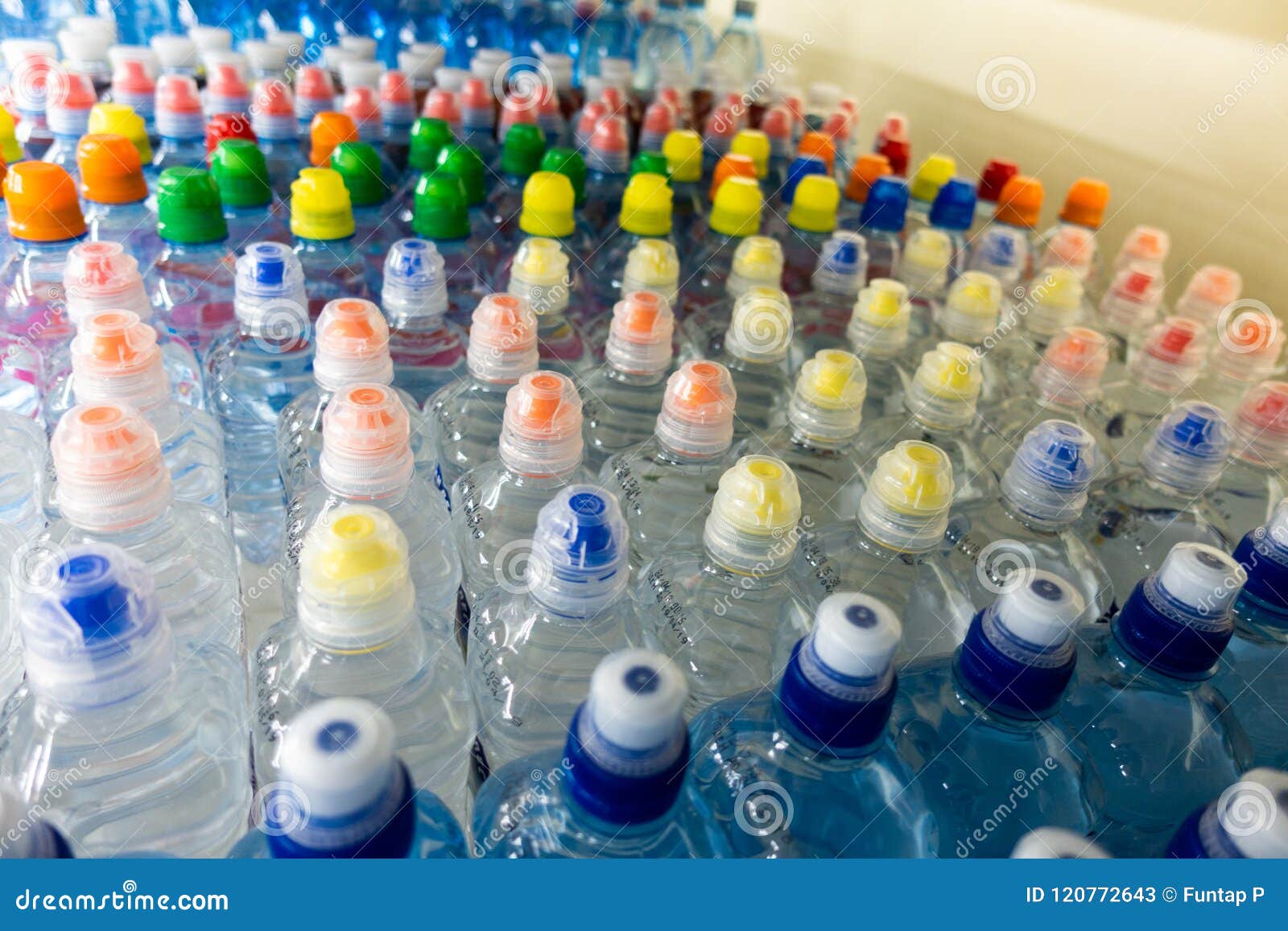 Plastic Bottles with Multi-colored Caps Stock Image - Image of retro ...