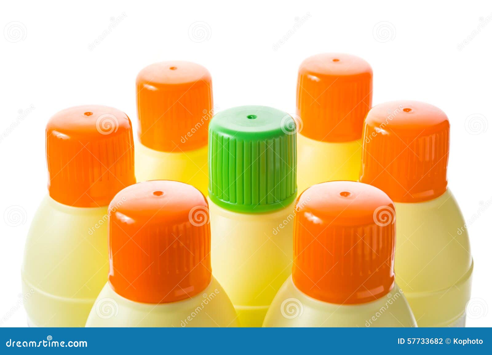 Plastic Bottles, One with a Different Lid Stock Photo - Image of group ...