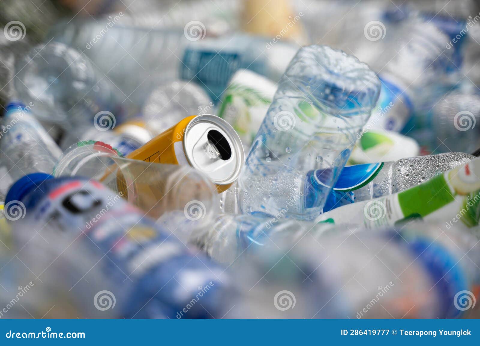 Plastic Bottles in the Recycling Bin, Waste Management Concept, Stacked ...