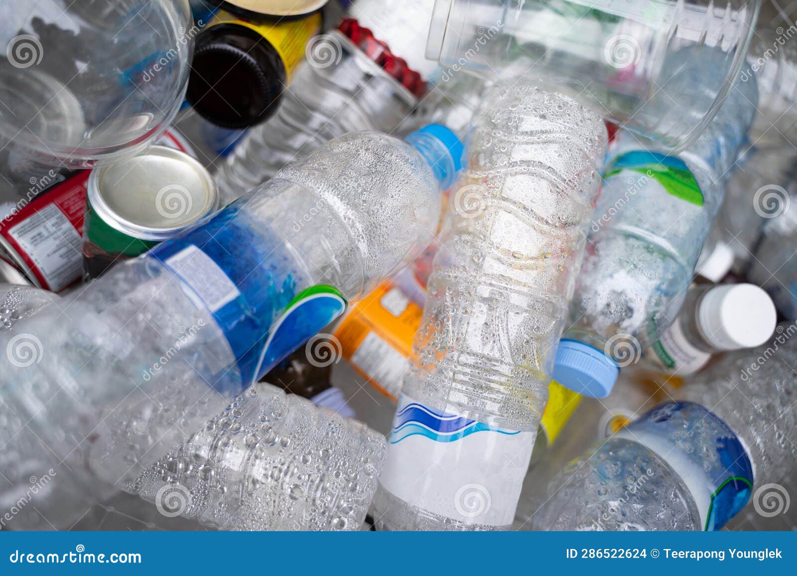 Plastic Bottles in the Recycling Bin, Waste Management Concept, Stacked ...