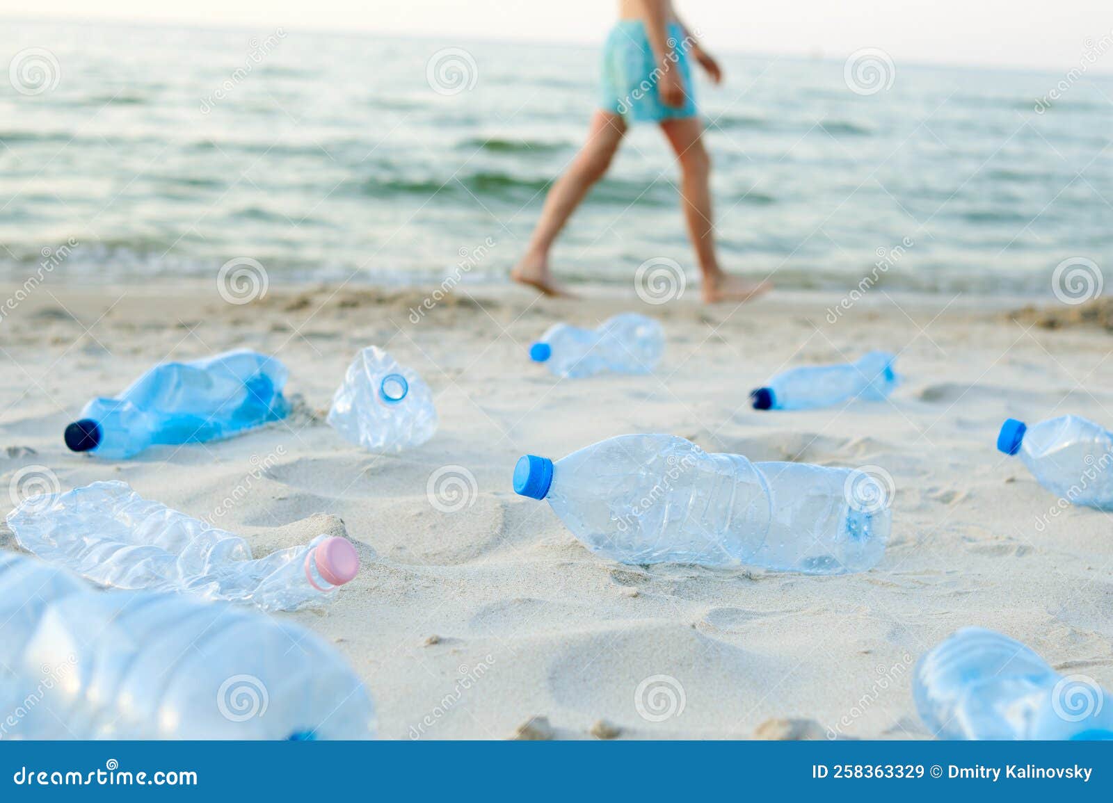 Plastic Bottles on Sea Beach. Environmental Pollution by Plastic Waste ...