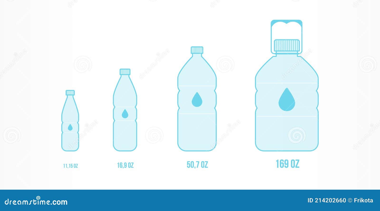Plastic Bottles with Water Icon Set. Different Sizes: 11,15oz, 16,9oz ...