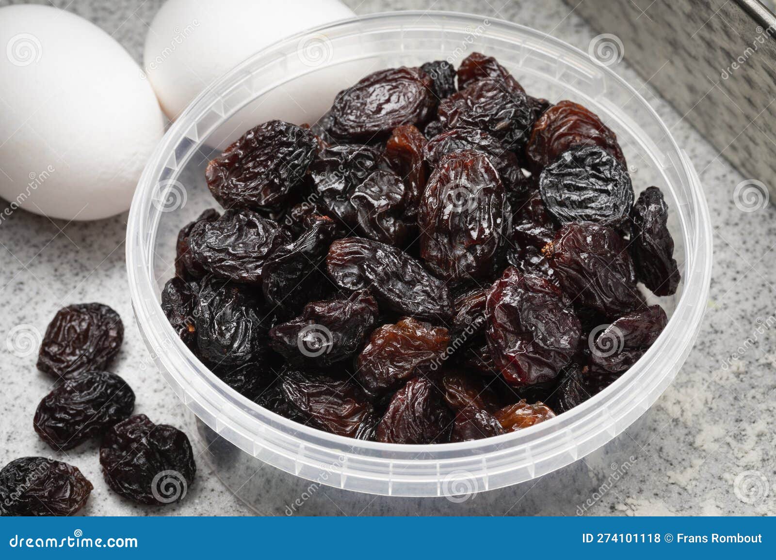 Plastic Bowl with Black Flame Raisins from Chili Close Up Stock Photo ...