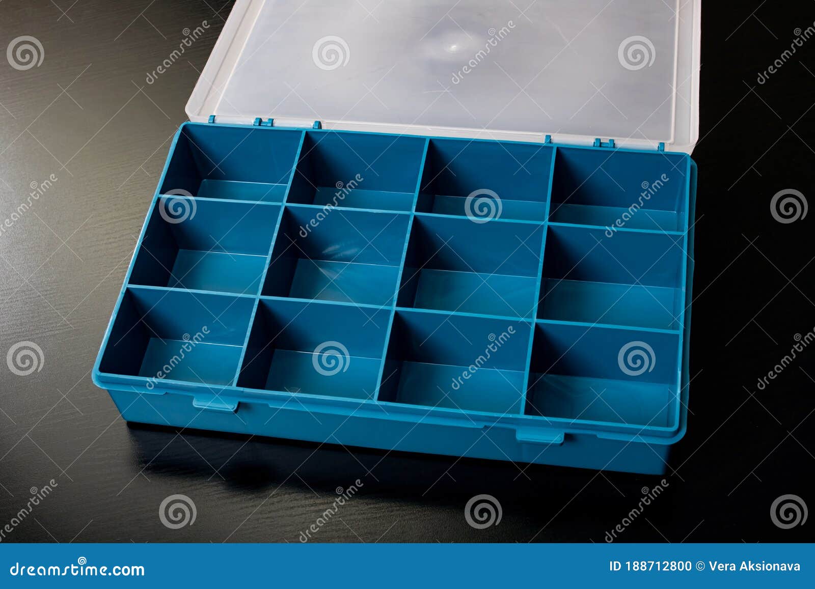 Plastic Box with Cells on Wooden Table Stock Photo - Image of carpenter ...