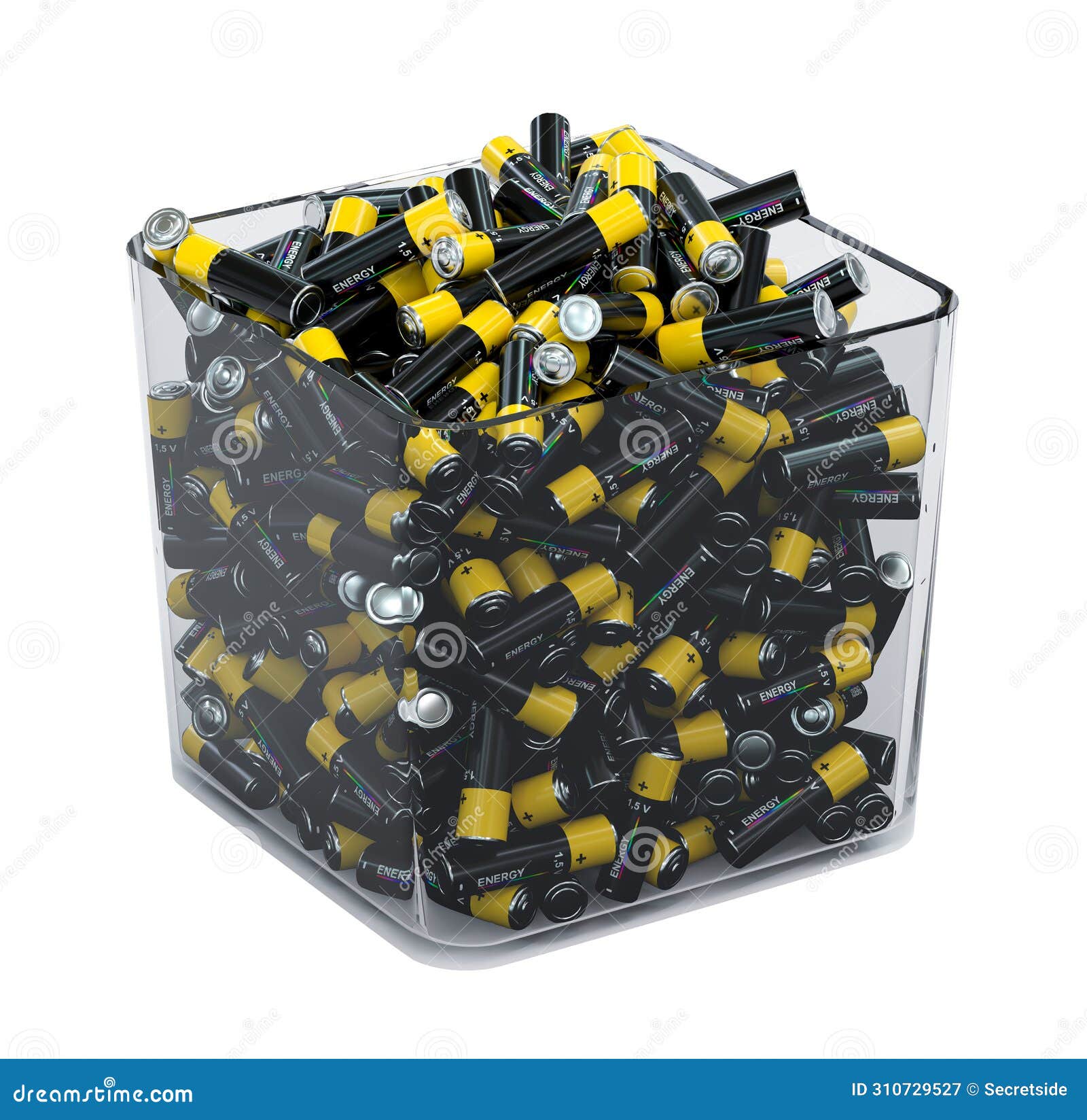 Plastic Box Filled with Batteries for Recycling - White Background ...