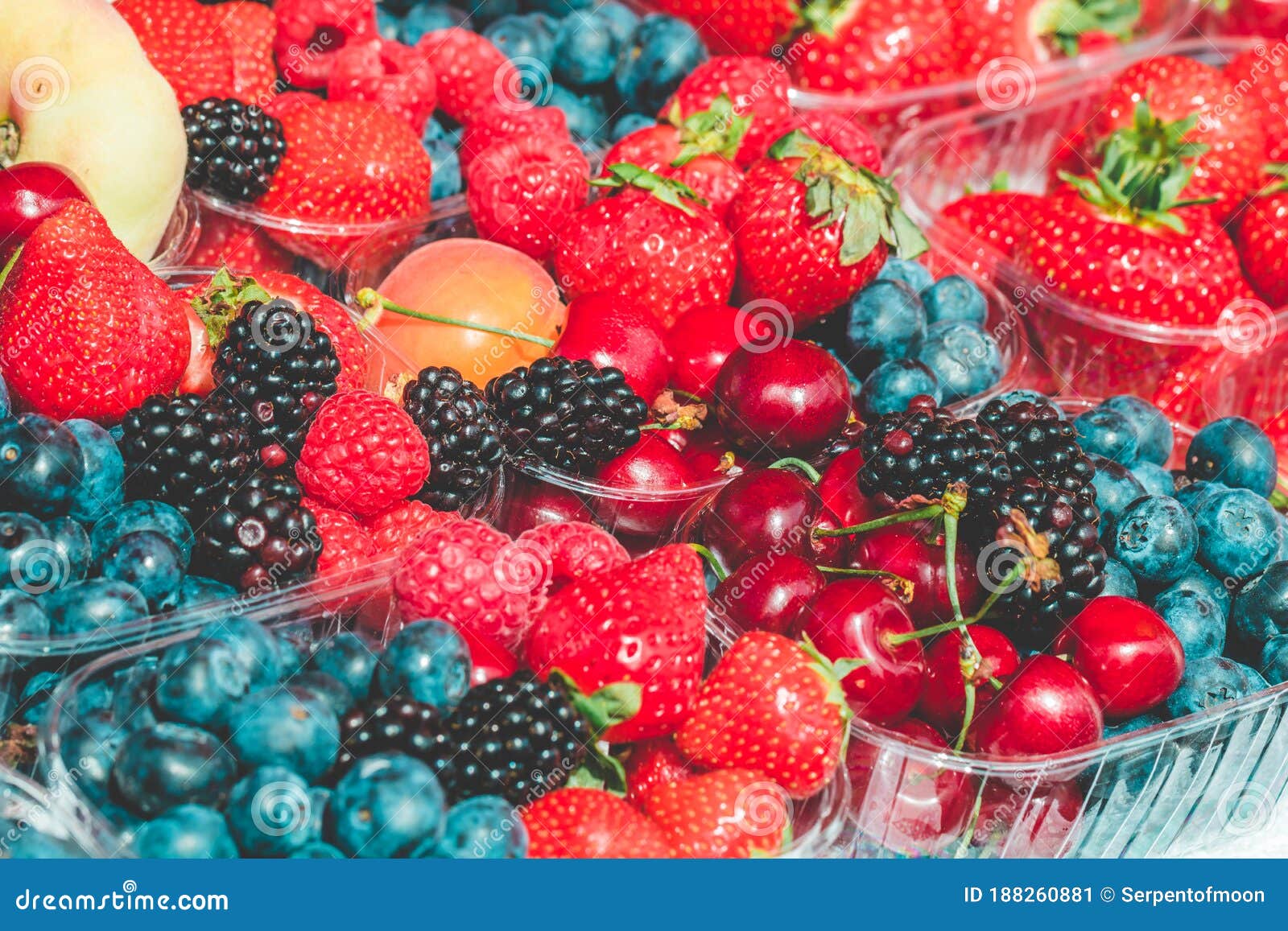 Plastic boxes with berries stock image. Image of farmer - 188260881