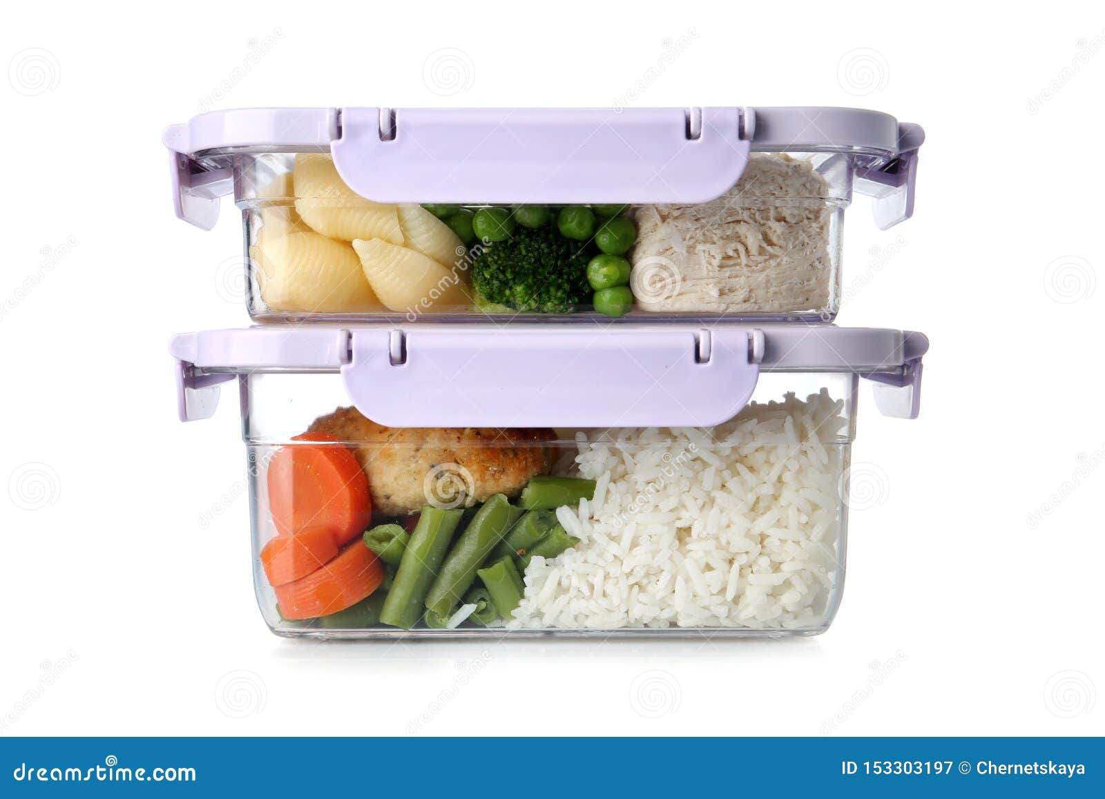 Plastic Boxes with Fresh Prepared Meal on White Stock Image - Image of ...