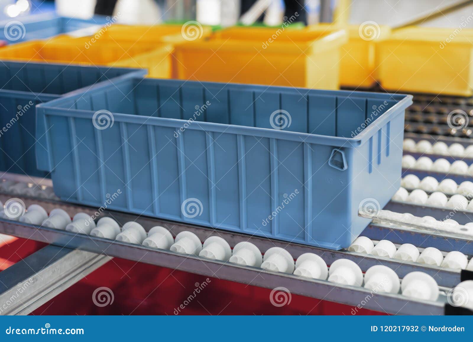 Plastic Boxes on the Roller Conveyor. Stock Photo - Image of ...