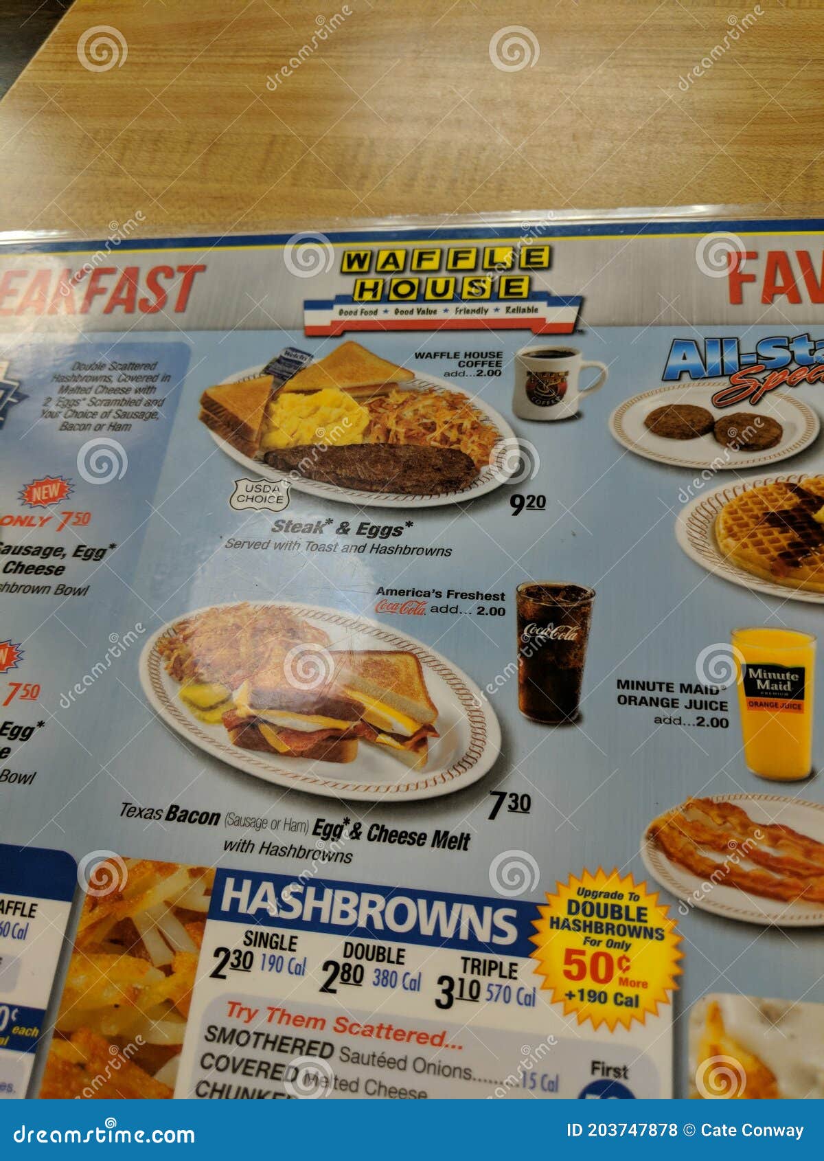 Plastic Breakfast Waffle House Menu on Table in Restaurant Editorial ...