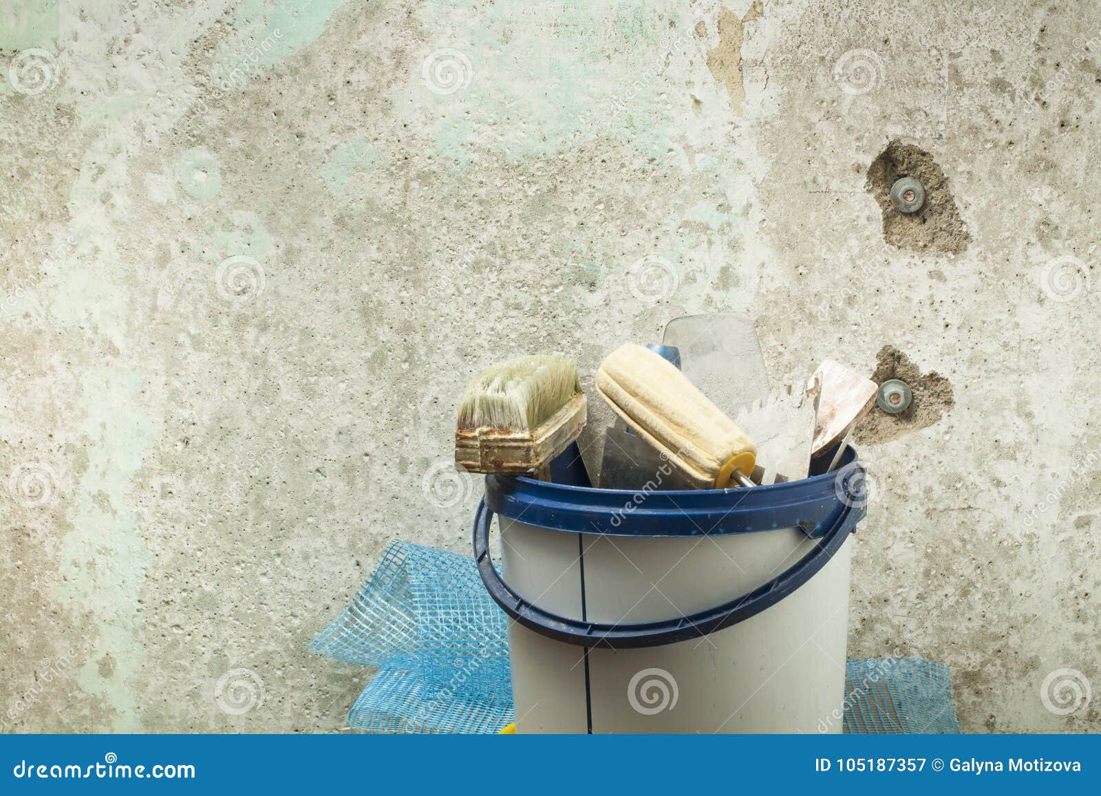 Plastic Bucket with Construction Tools. Renovation Concept. Stock Image ...