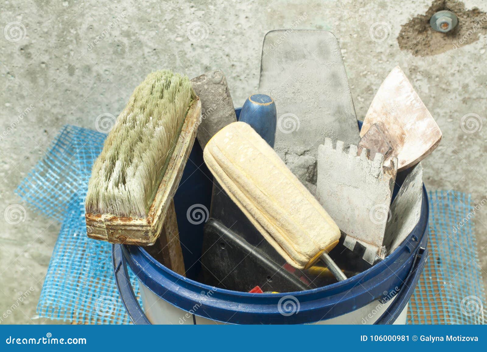 Plastic Bucket with Construction Tools. Renovation Concept. Stock Image ...