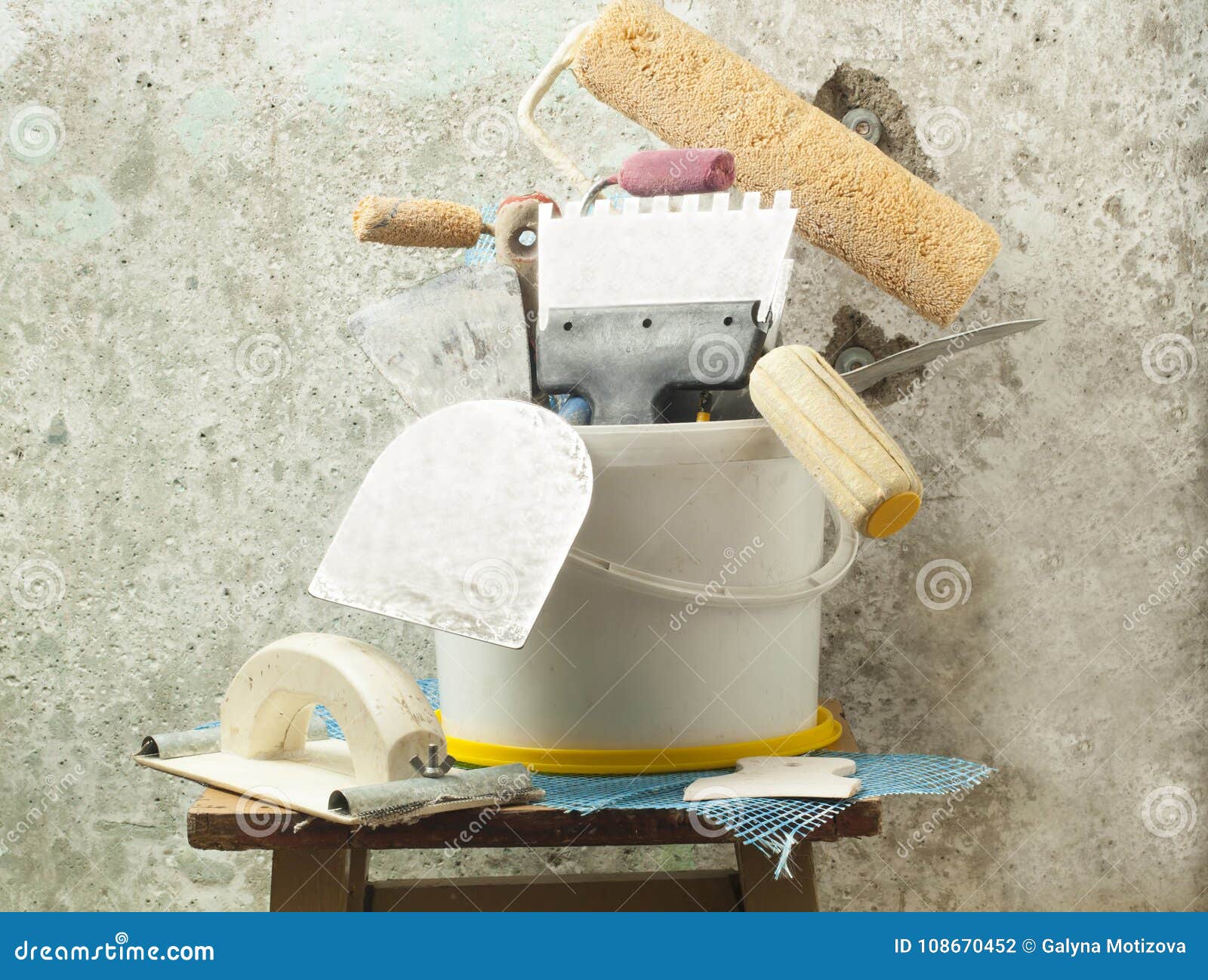 Plastic Bucket with Construction Tools. Renovation Concept. Stock Photo ...