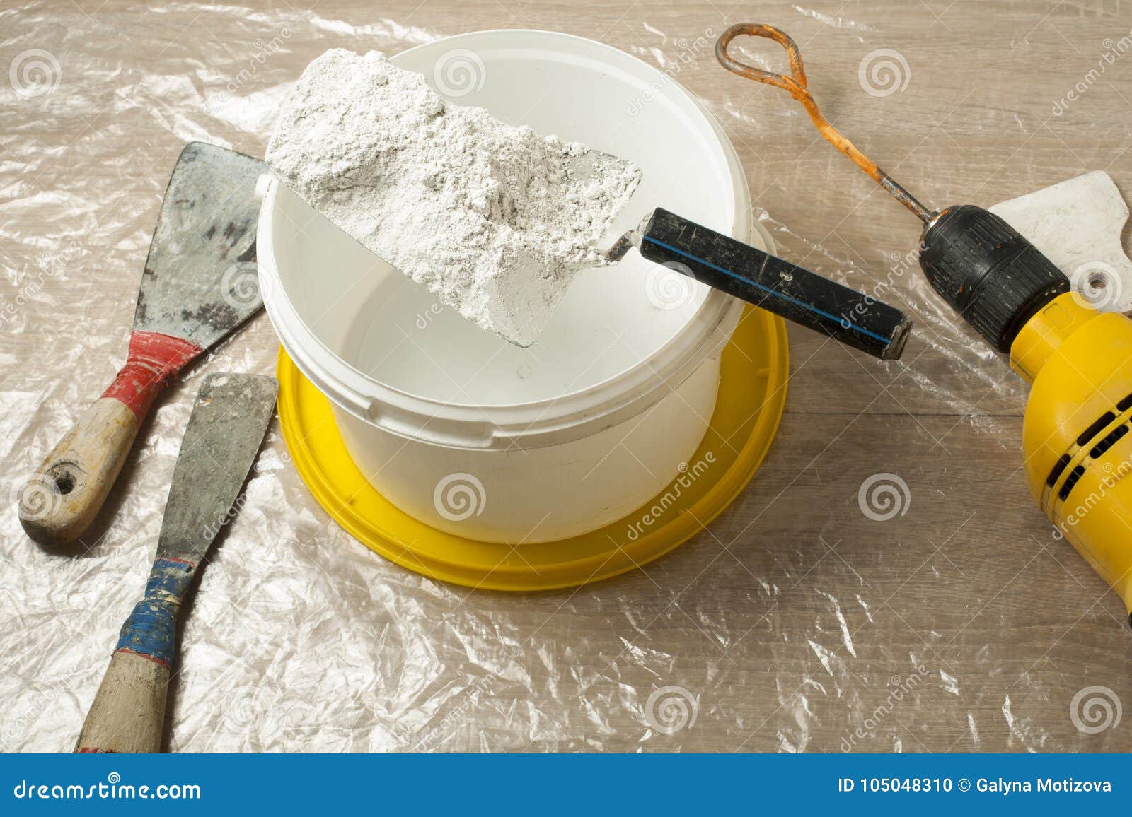 Plastic Bucket with Construction Tools. Renovation Concept. Stock Photo ...