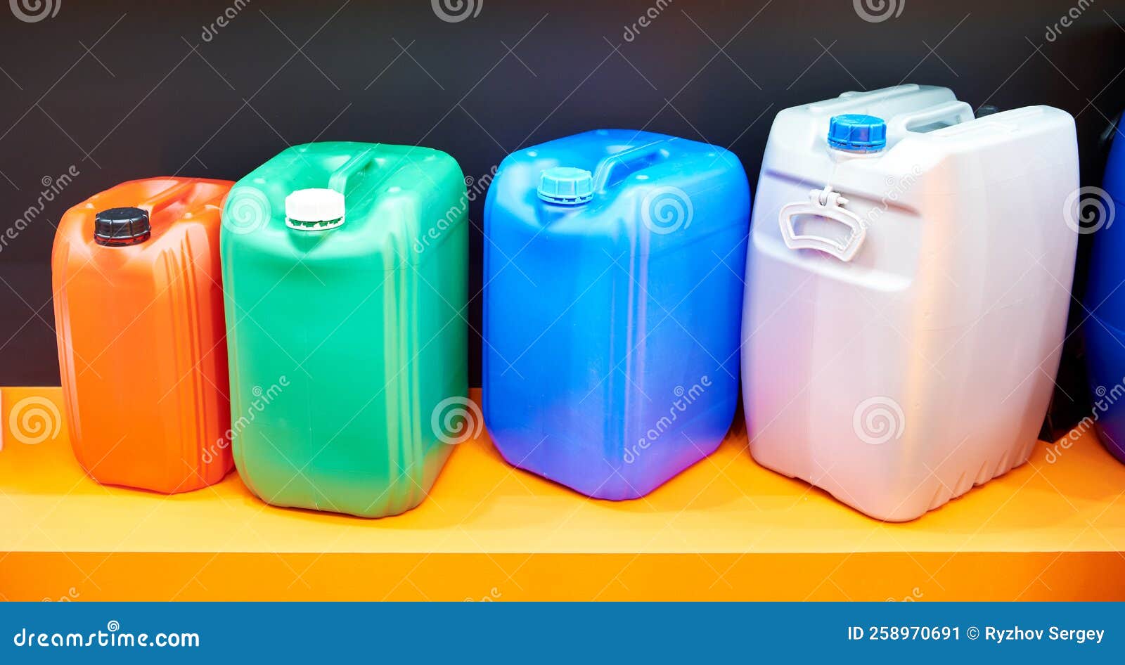 Plastic Canisters for Liquid in Store Stock Image - Image of tank, cans ...