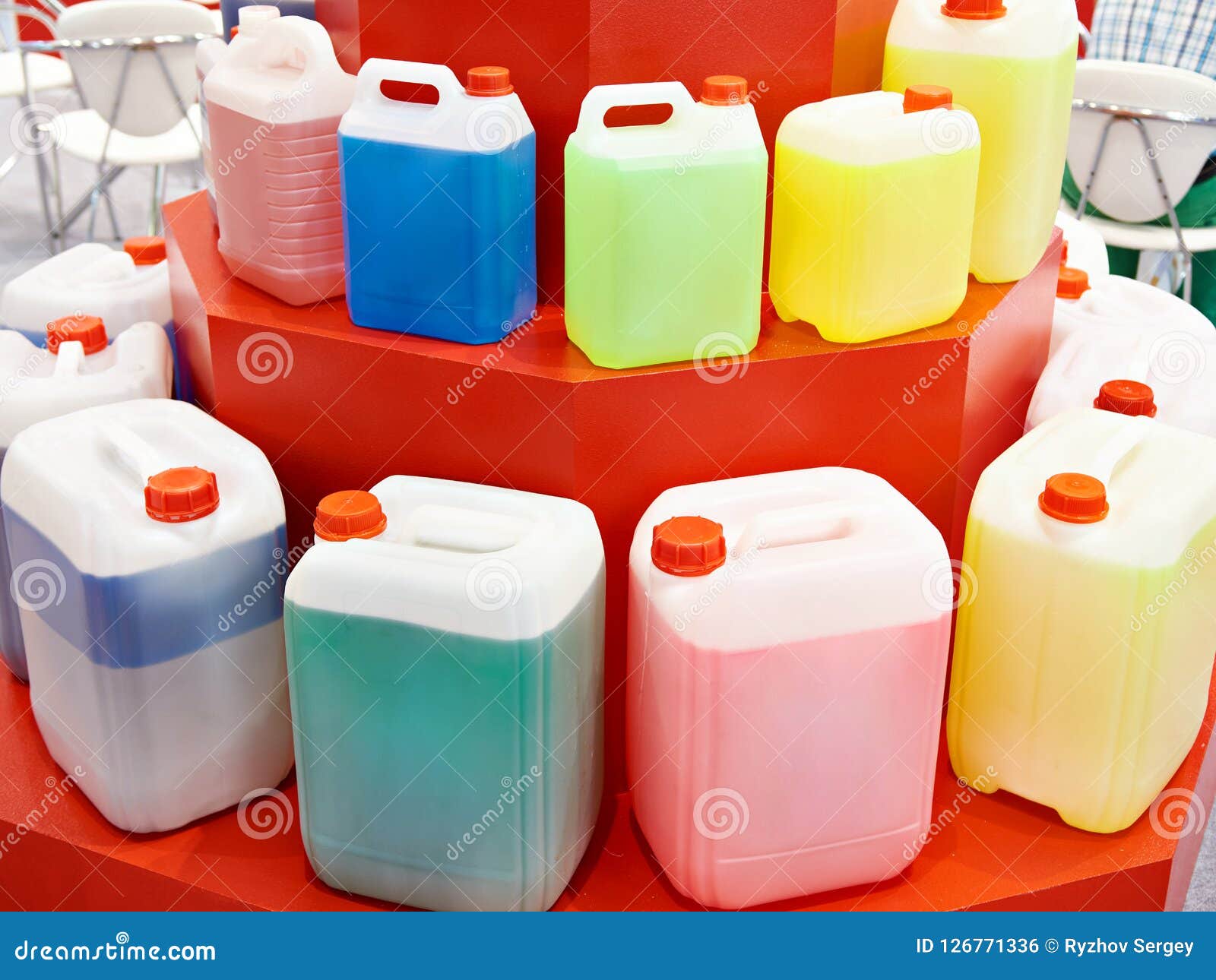 Plastic Cans with Color Liquids Stock Photo - Image of clean, liquids ...