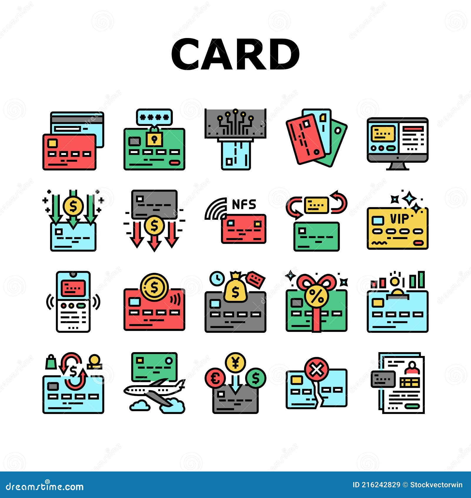 Plastic Card Payment Collection Icons Set Vector Stock Vector ...