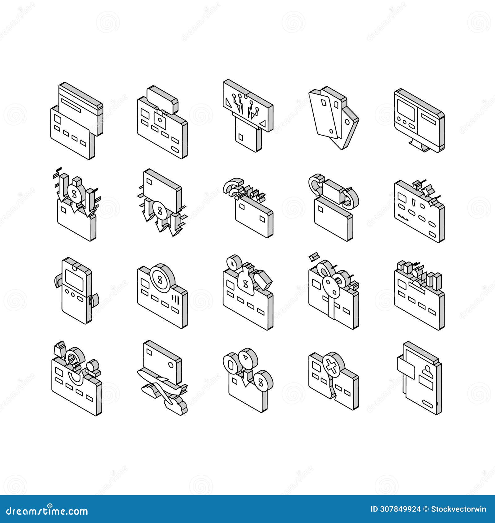 Plastic Card Payment Collection Isometric Icons Set Vector Stock Vector ...