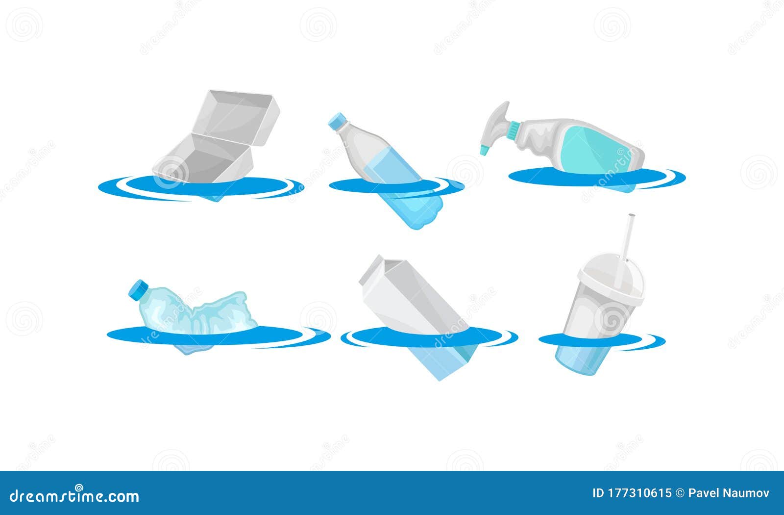 Plastic And Carton Trash Floating In The Ocean Vector Set ...
