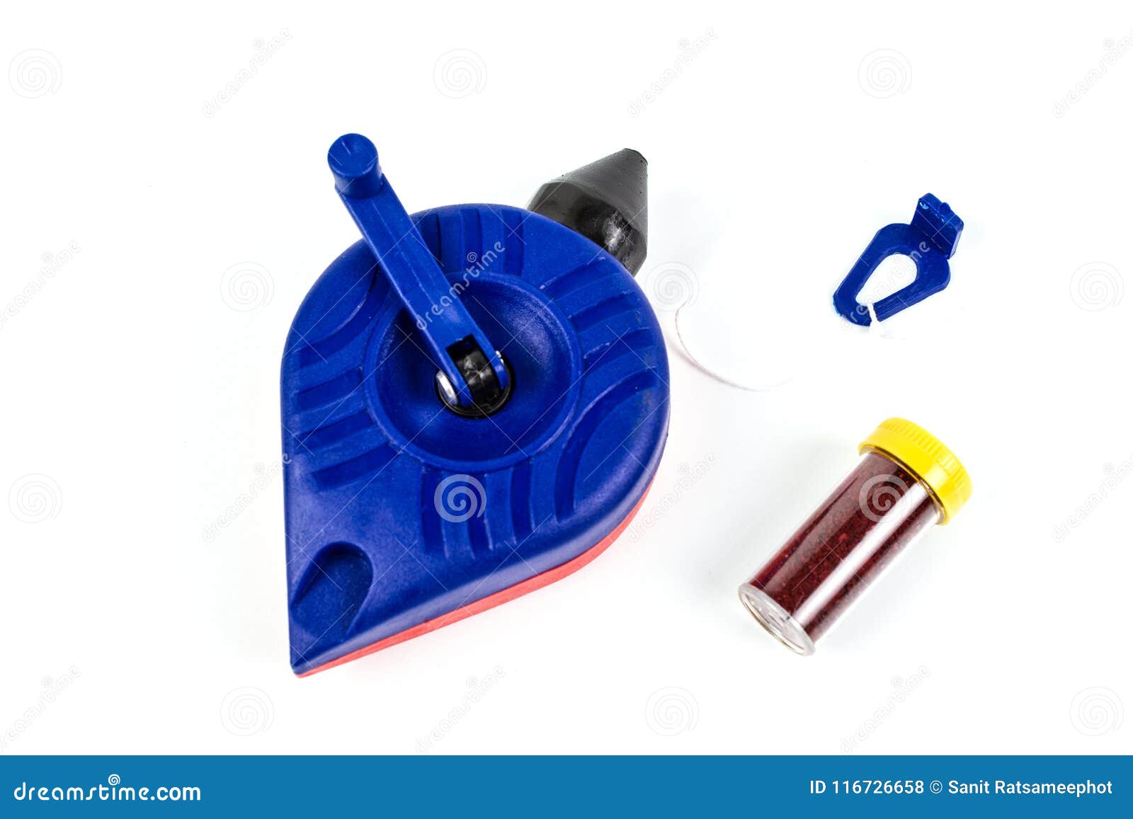 Plastic Chalk Line Reel and Red Dust. Stock Photo - Image of carpentry ...