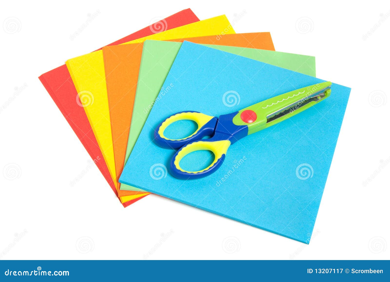 Plastic Child Scissor with Paper Stock Image - Image of colorful, color ...