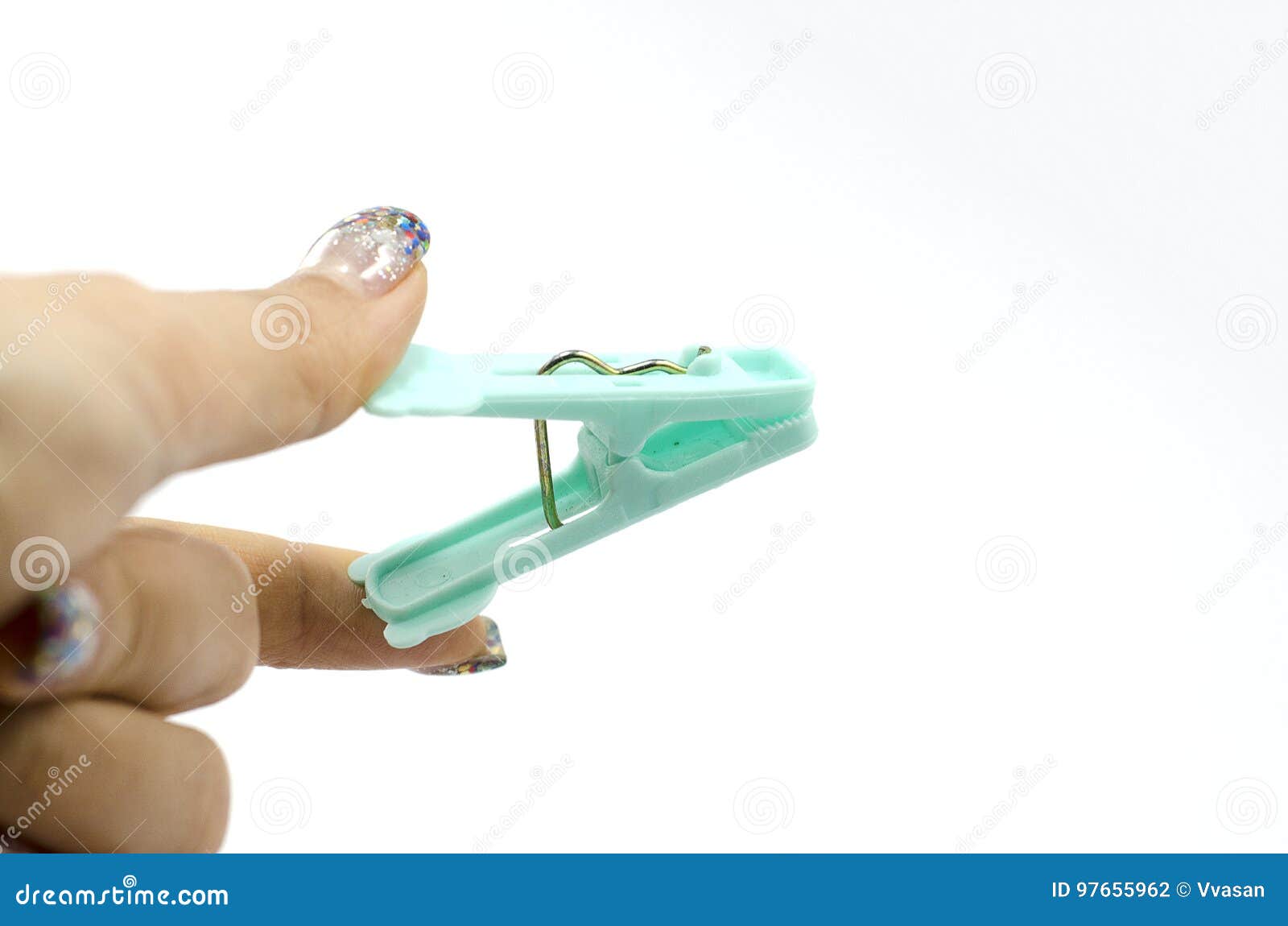 Plastic Clamp for Clothes Isolated on White Background Stock Photo ...