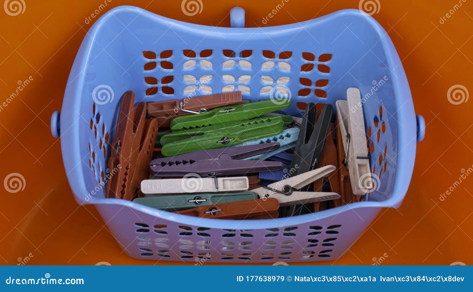 Plastic Clips in Different Colors in a Blue Plastic Box - Orange ...