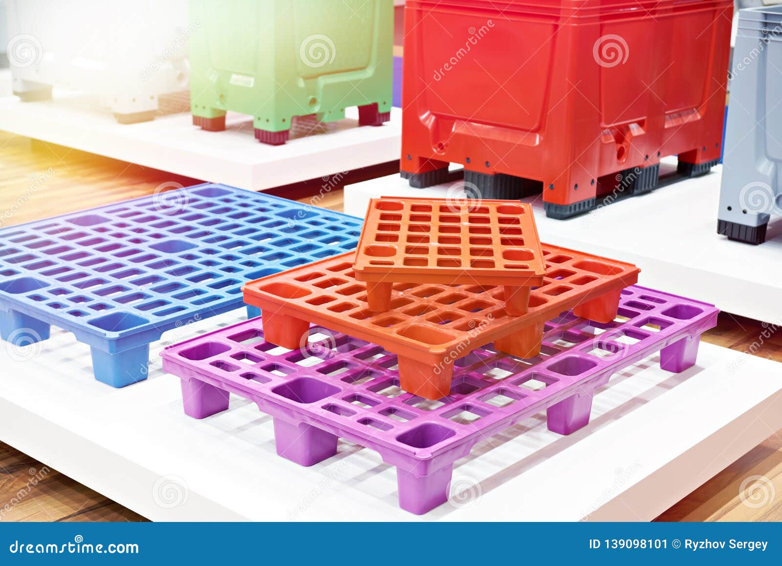 Plastic Colored Pallets at Store Stock Image - Image of shop, group ...