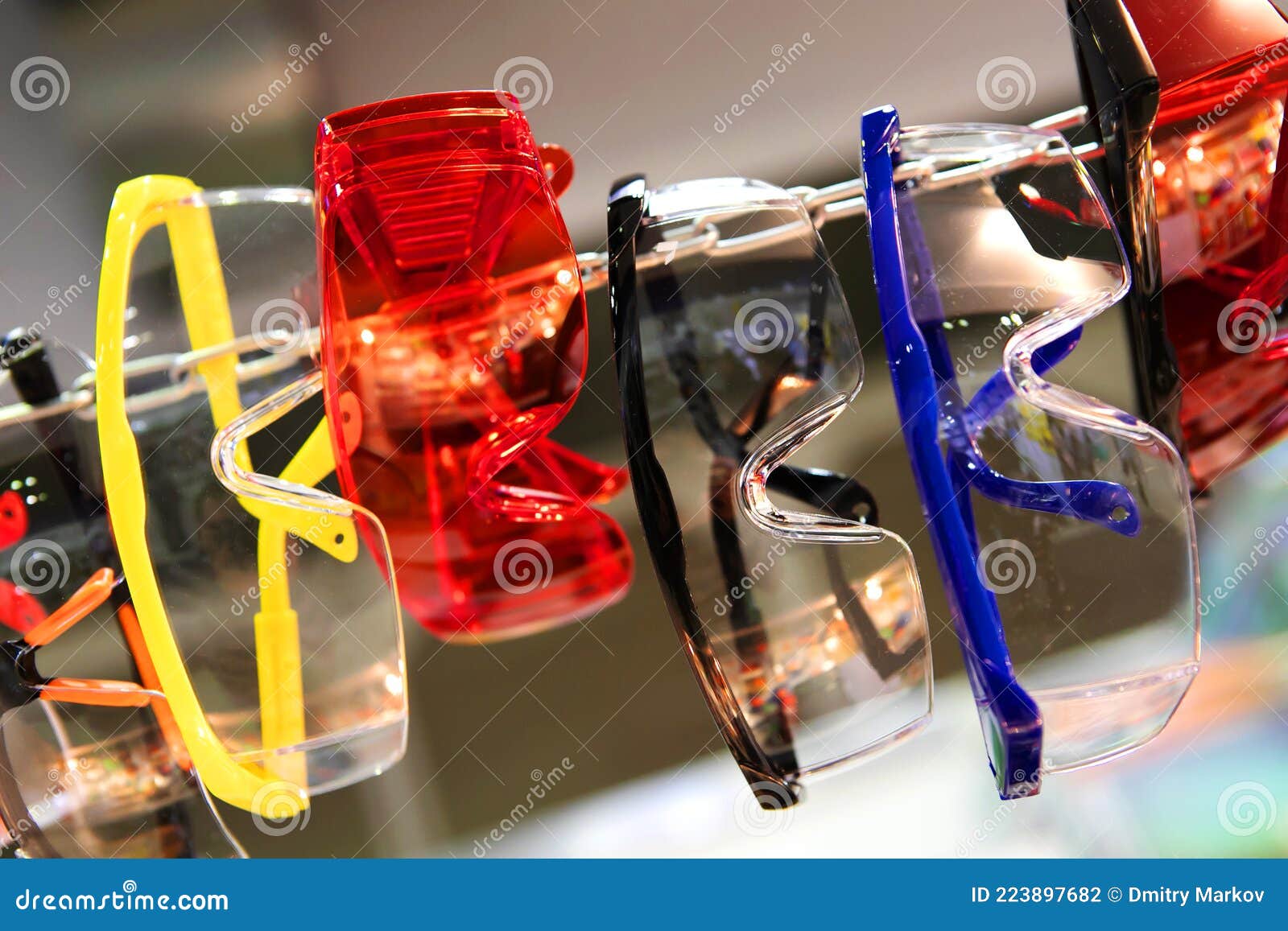 Safety Glasses for Construction Work in a Shop Window. Close-up Stock ...