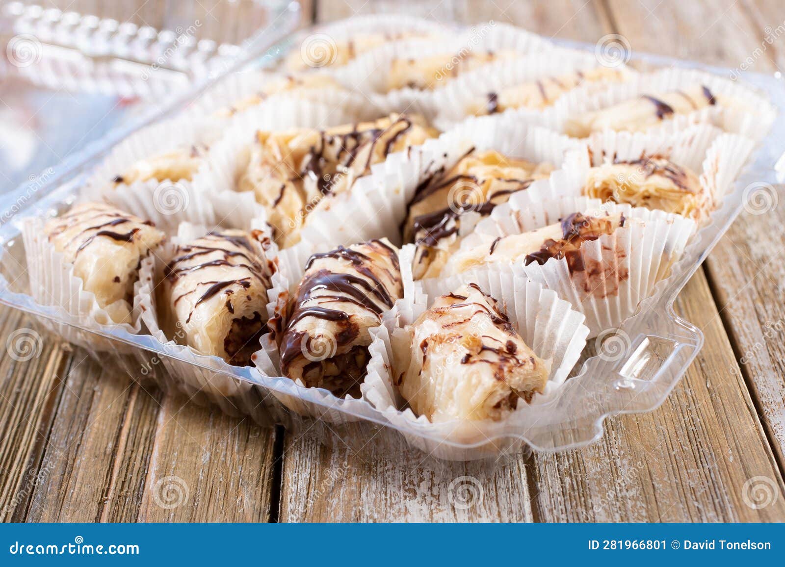 Plastic Container of Baklava with Chocolate Stock Image - Image of ...