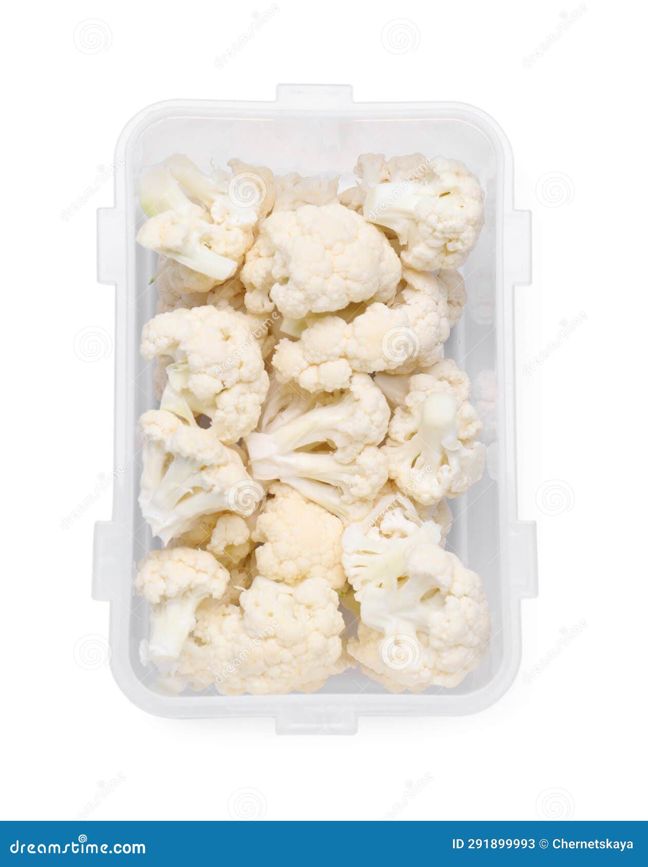 Plastic Container with Different Fresh Cut Cauliflower Isolated on ...