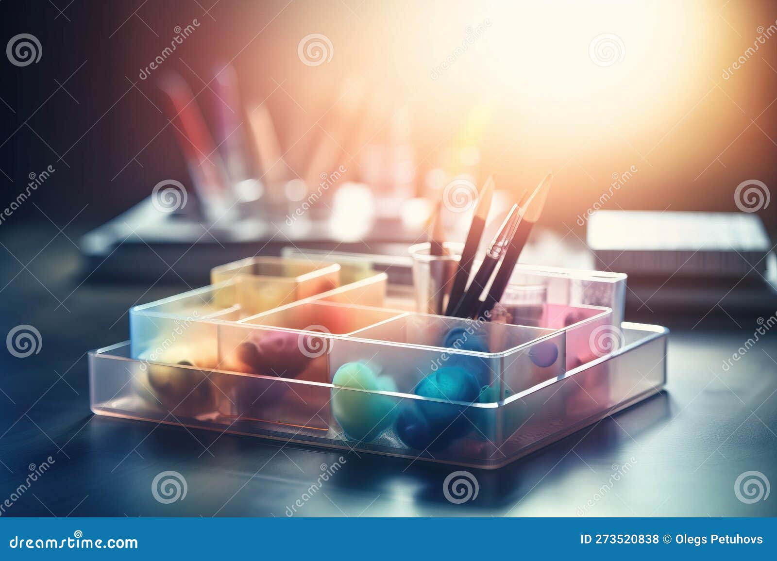 A Plastic Container Filled with Lots of Different Colored Pens and ...