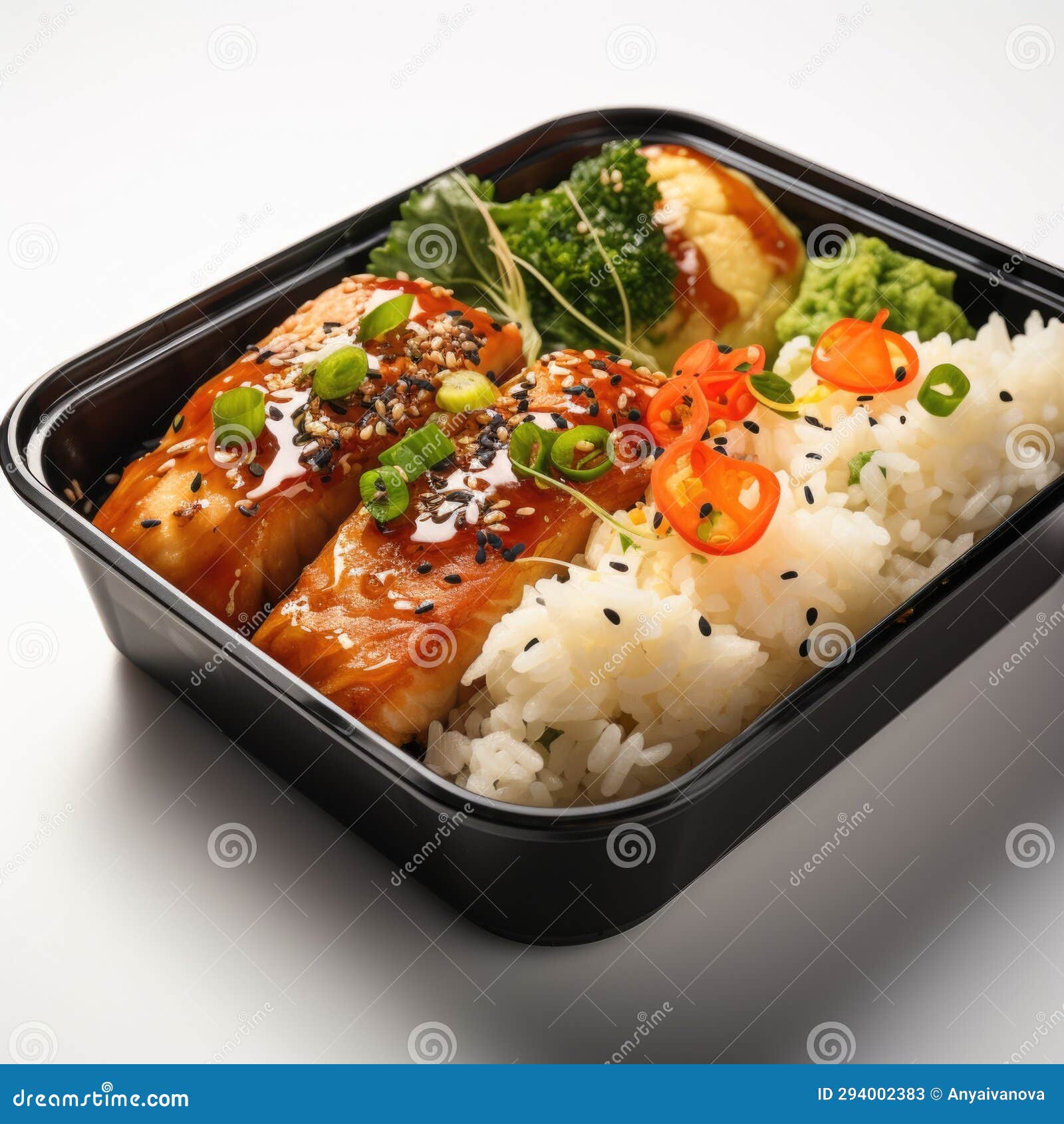 A Plastic Container Filled with Rice and Vegetables. Stock Image ...