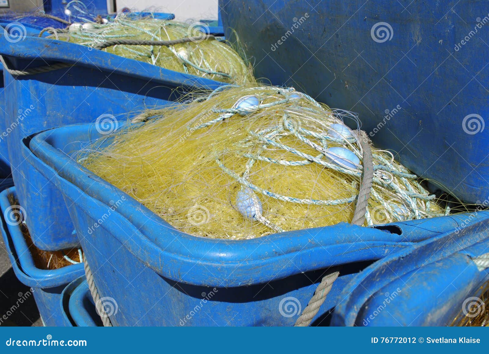 Plastic Container with a Fishing Net. Stock Photo - Image of color ...